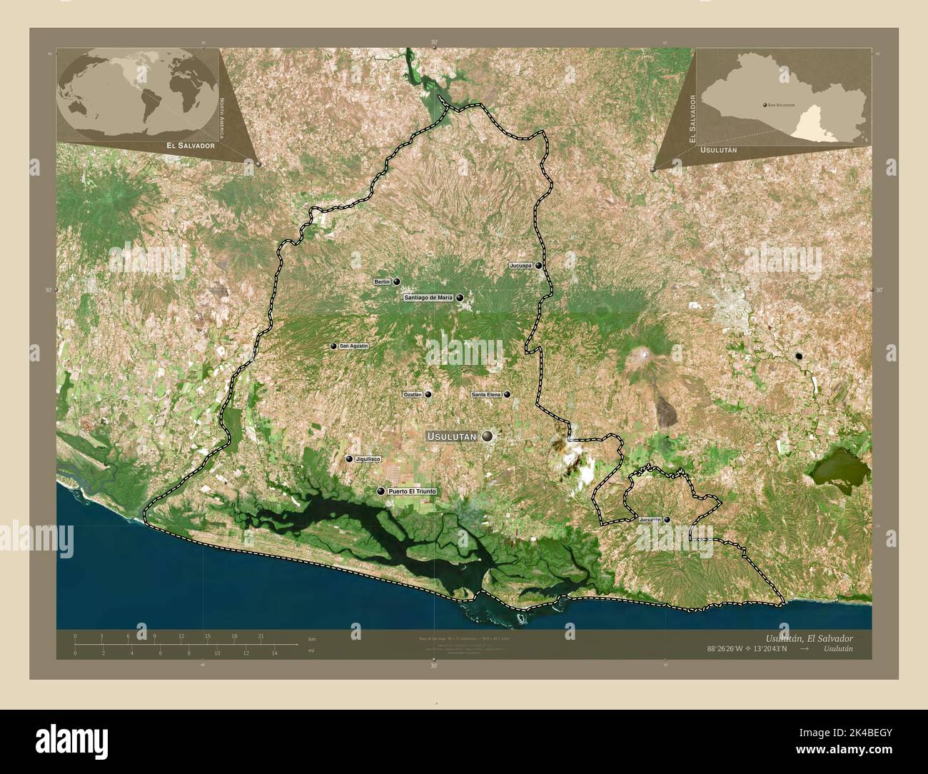 Usulutan, department of El Salvador. High resolution satellite map ...