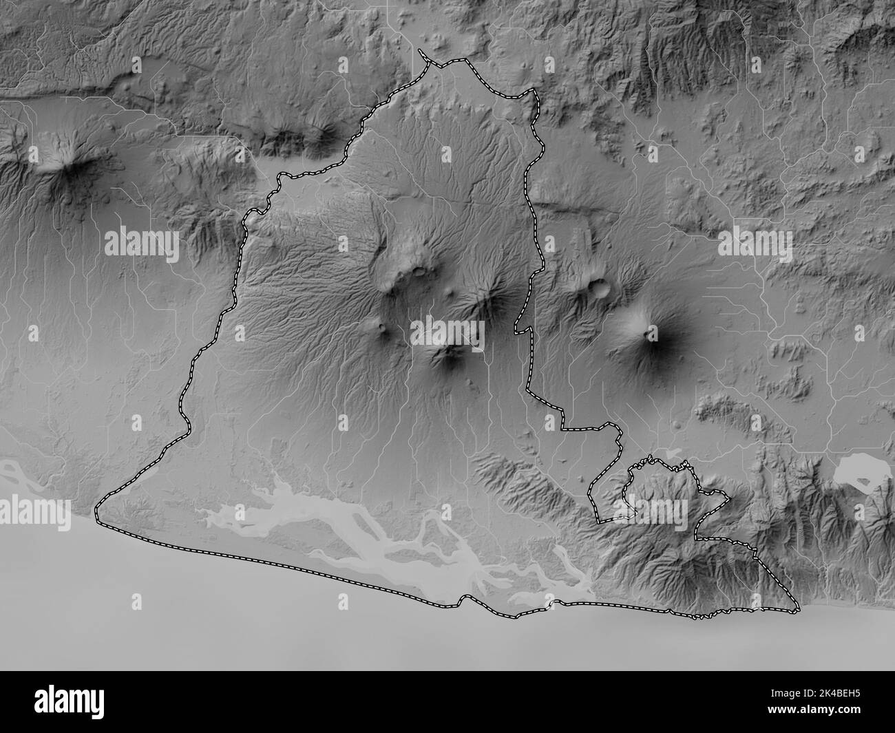 Usulutan, department of El Salvador. Grayscale elevation map with lakes ...