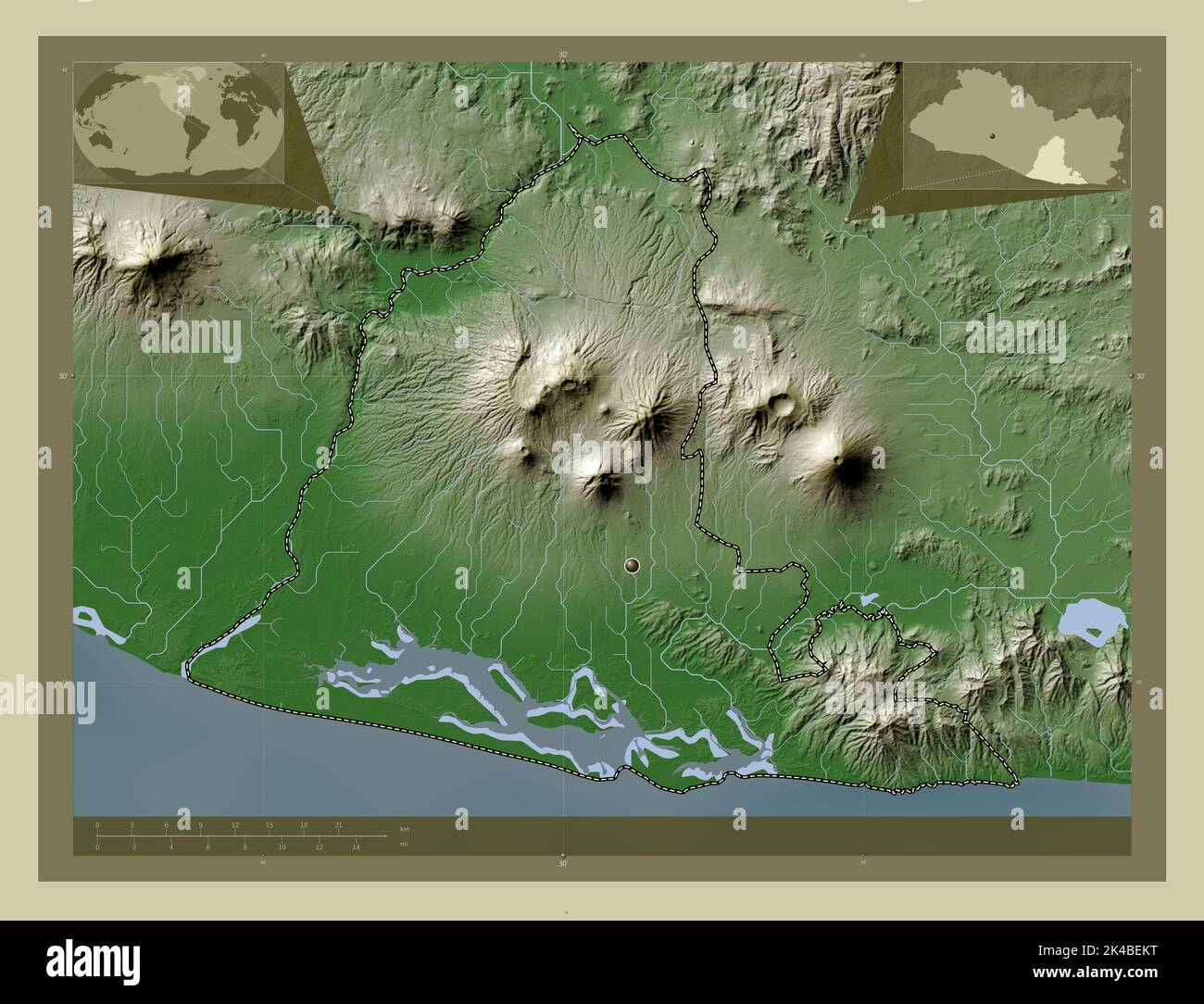Usulutan, department of El Salvador. Elevation map colored in wiki ...