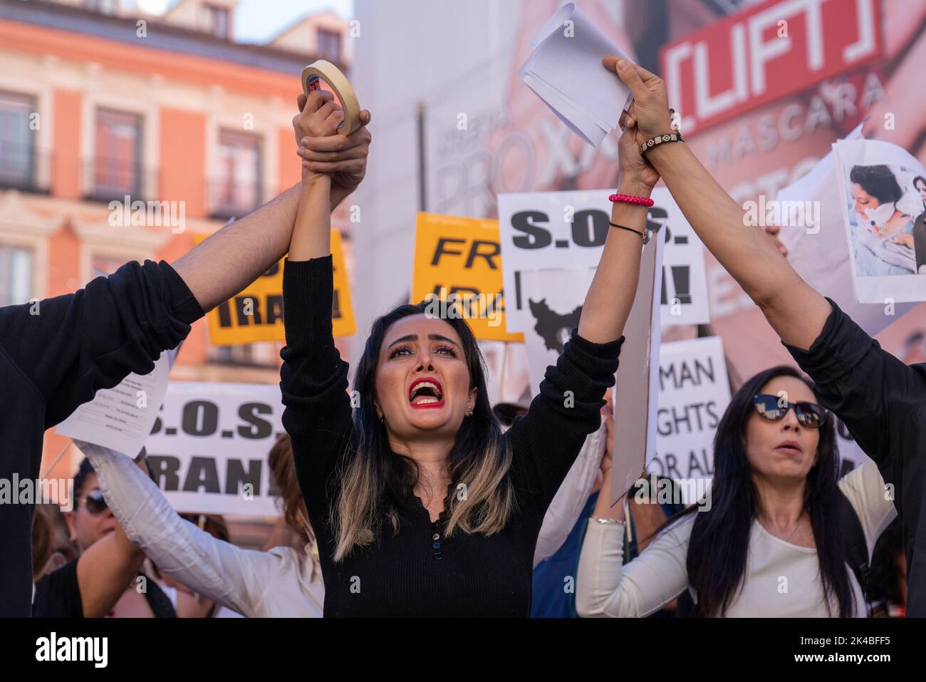 Madrid, Spain. 01st Oct, 2022. A woman seen chanting slogans during the ...