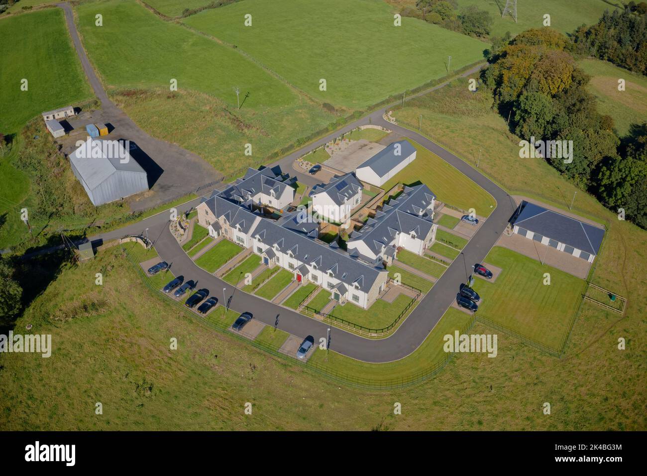 Luxury countryside rural village aerial view from above in Quarriers ...