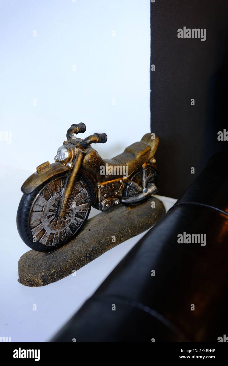 Handmade from ceramic Chopper motorcycle statuette in white and black ...