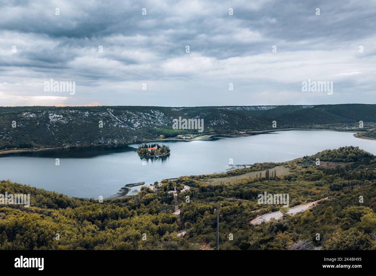 Fall landscape Visovac Monastery, located in Krka National Park &built ...