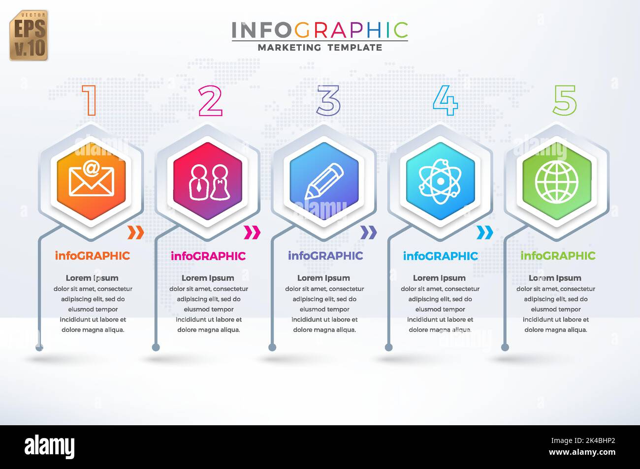 Infographic VECTOR business design hexagon icons colorful template. 5 ...