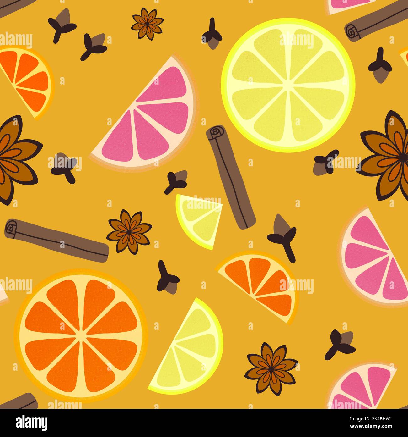 Winter warm mulled wine ingredients seamless doodle cartoon lemon ...