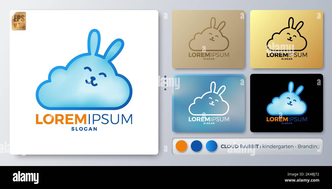 RABBIT sleep on cloud vector illustration Logo design. Blank name for ...