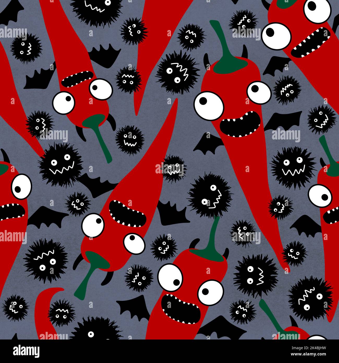 Cartoon vegetable seamless vampire Halloween red hot pepper pattern for ...