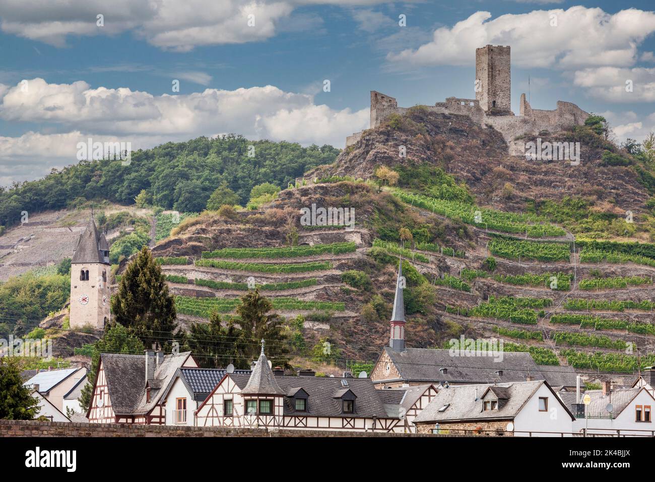 Germany. Ruins of Niederburg Castle (12th century) above the Town of ...