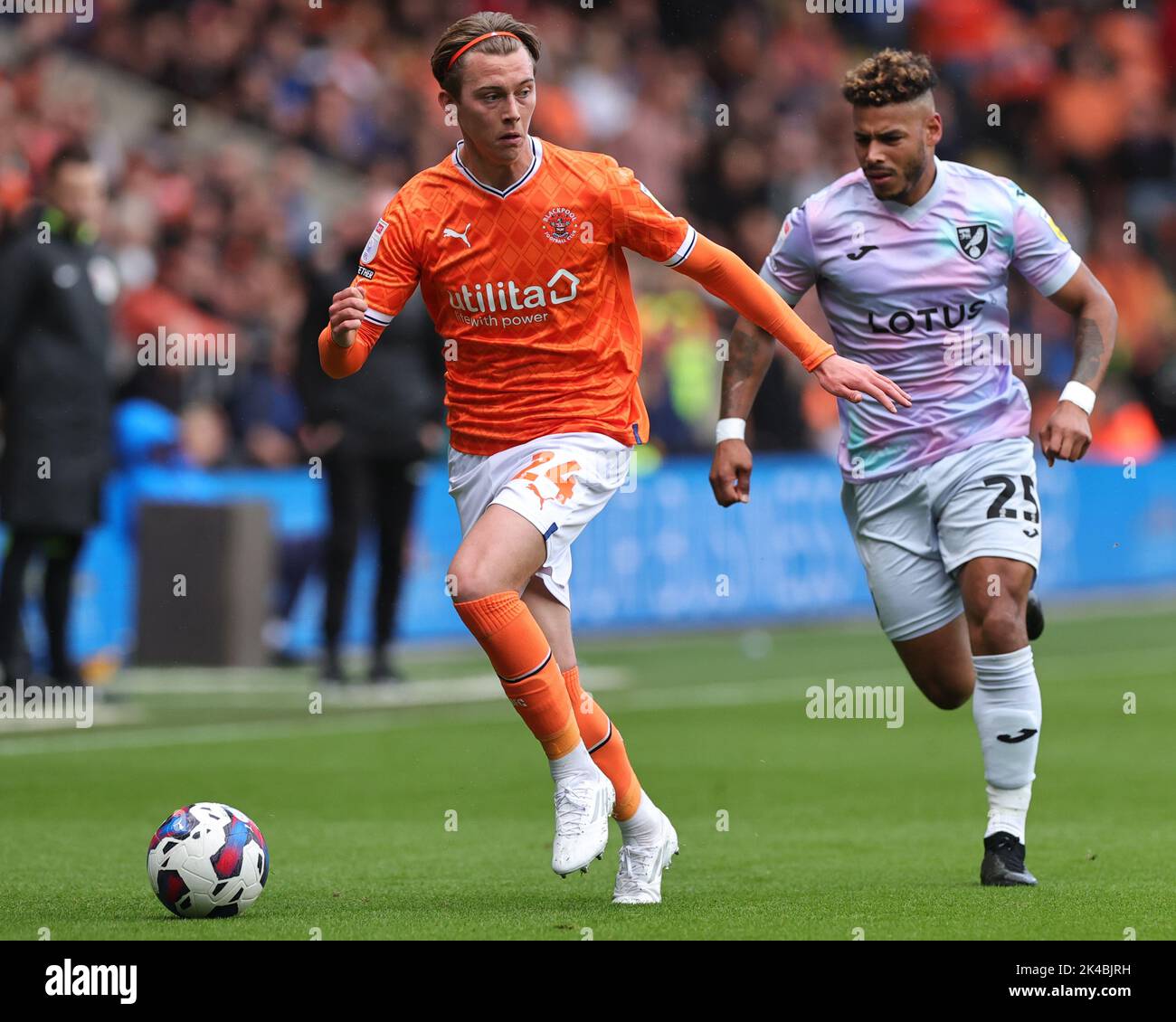 Callum Wright #24 of Blackpool in action during the Sky Bet ...