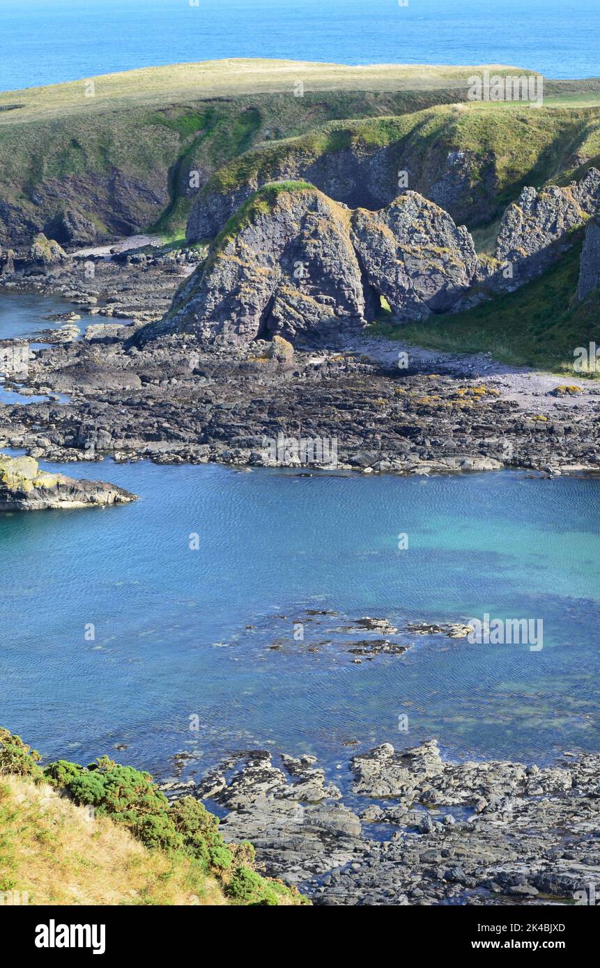 Sea cliffs along the coastal path for Dunottar Castle, Stonehaven ...