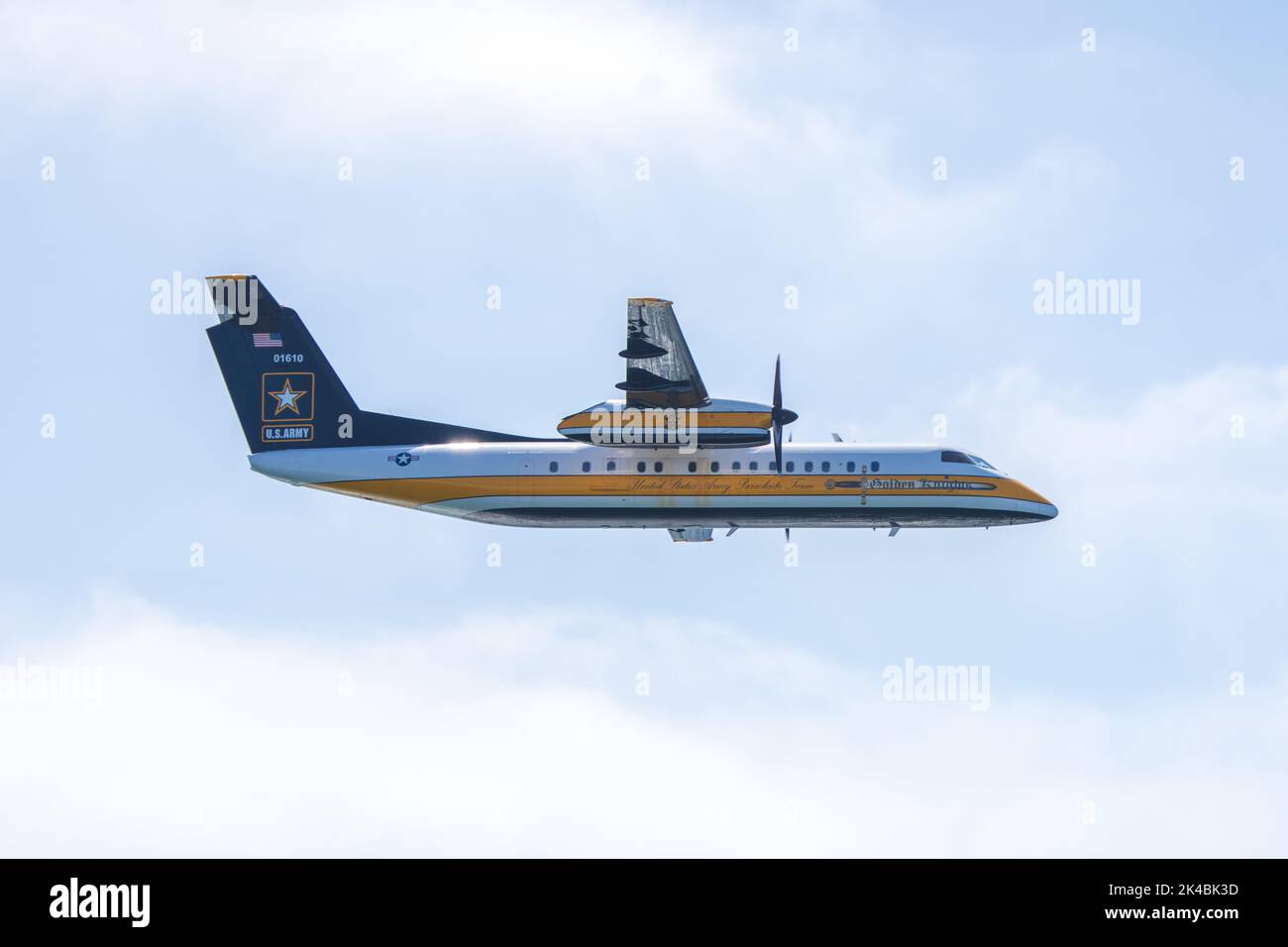 The Army Golden Knights jump aircraft, the C-147A, flies at the Pacific ...