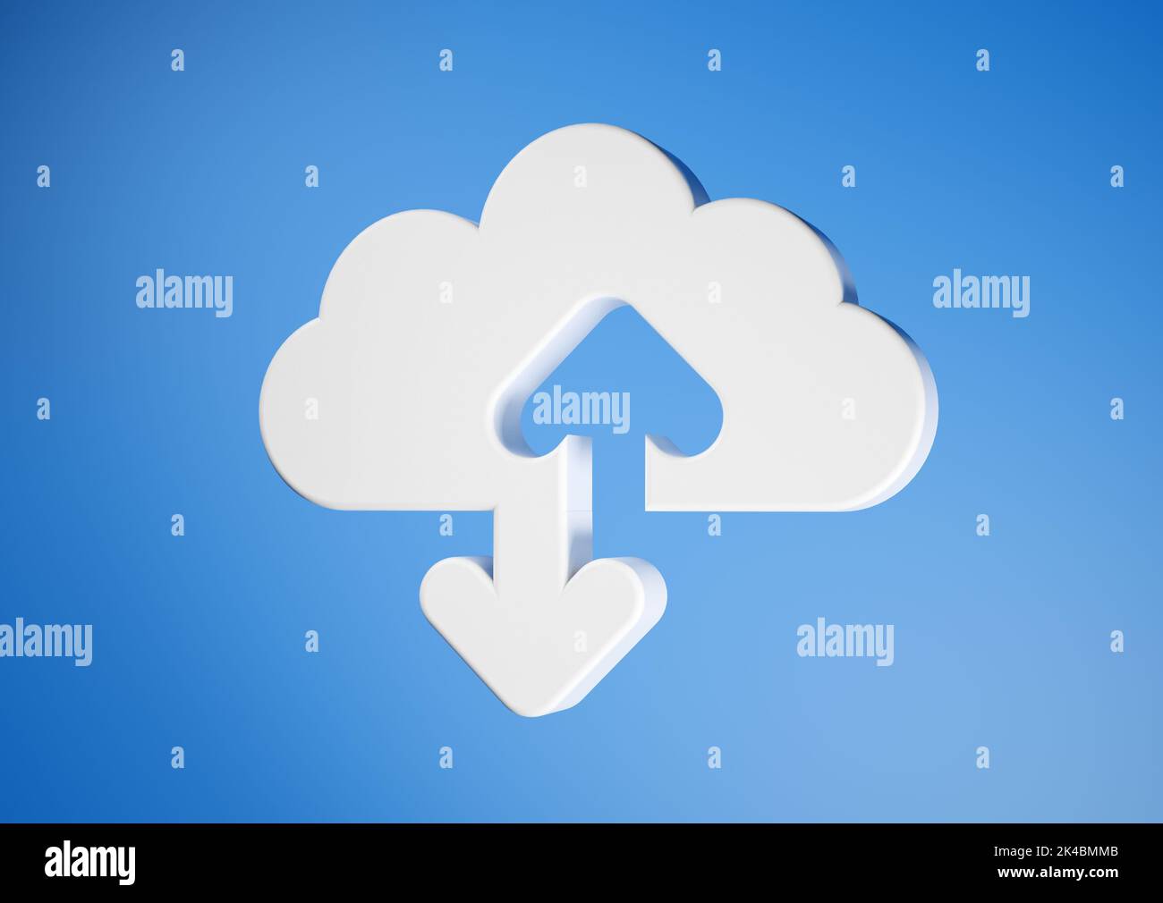 A computer data storage cloud icon with up and down arrows on blue ...