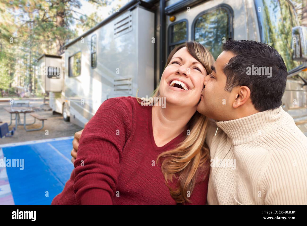 Happy Multiethnic Caucasian and Hispanic Couple In Front of Their ...