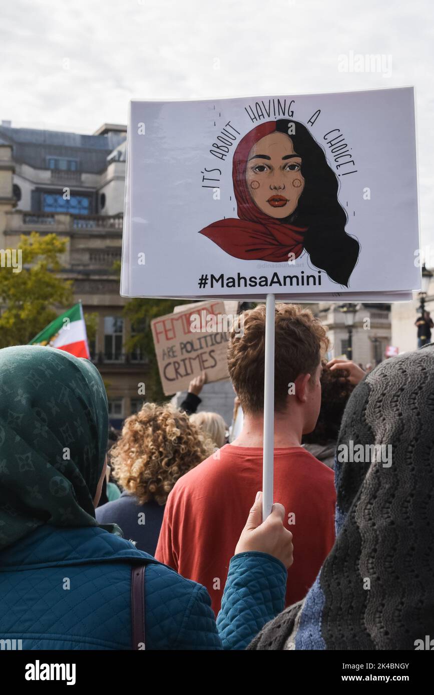 London, 1 October 2022, Free Iran/Mahsa Amini protestors gather in ...