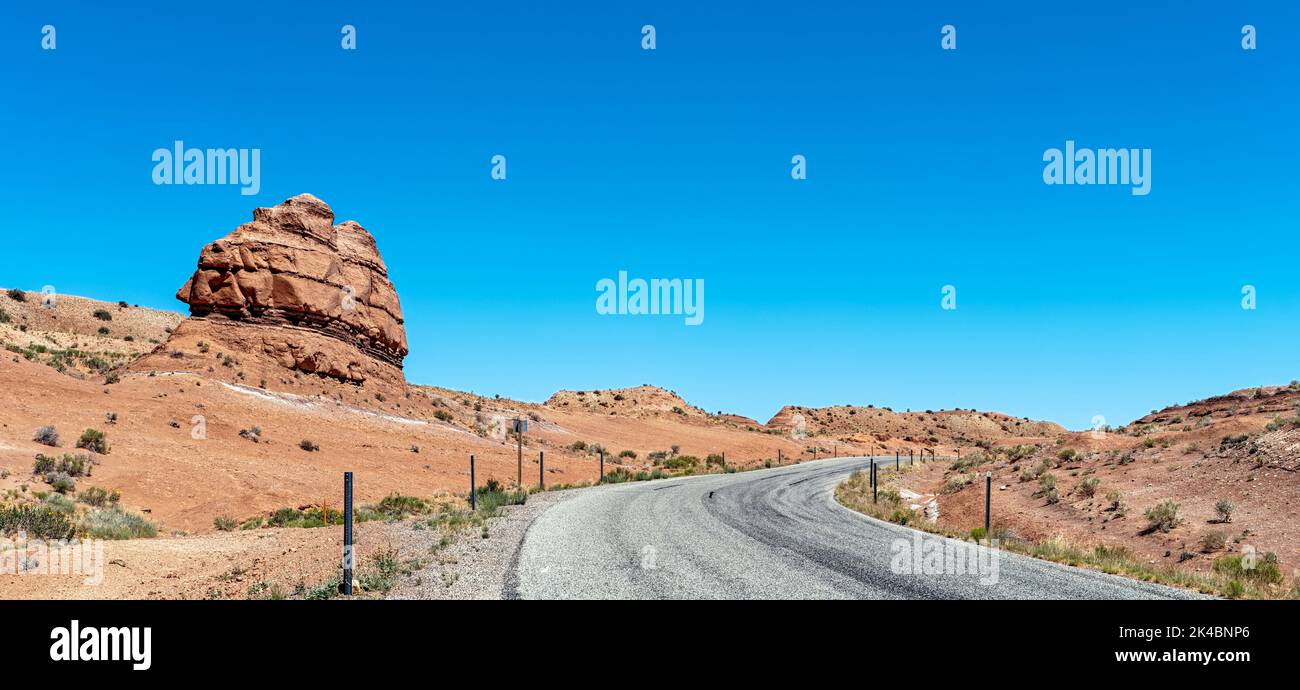 Unusual rock formations rise next to Notom Road Scenic Backway in the ...