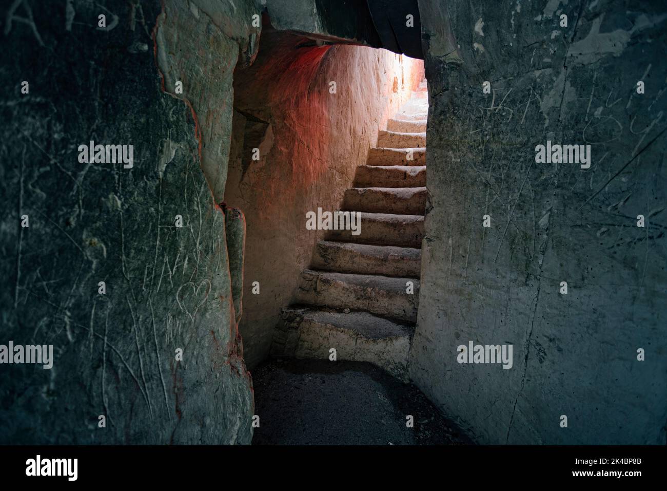 Stairs in old underground chalky cave monastery Stock Photo - Alamy
