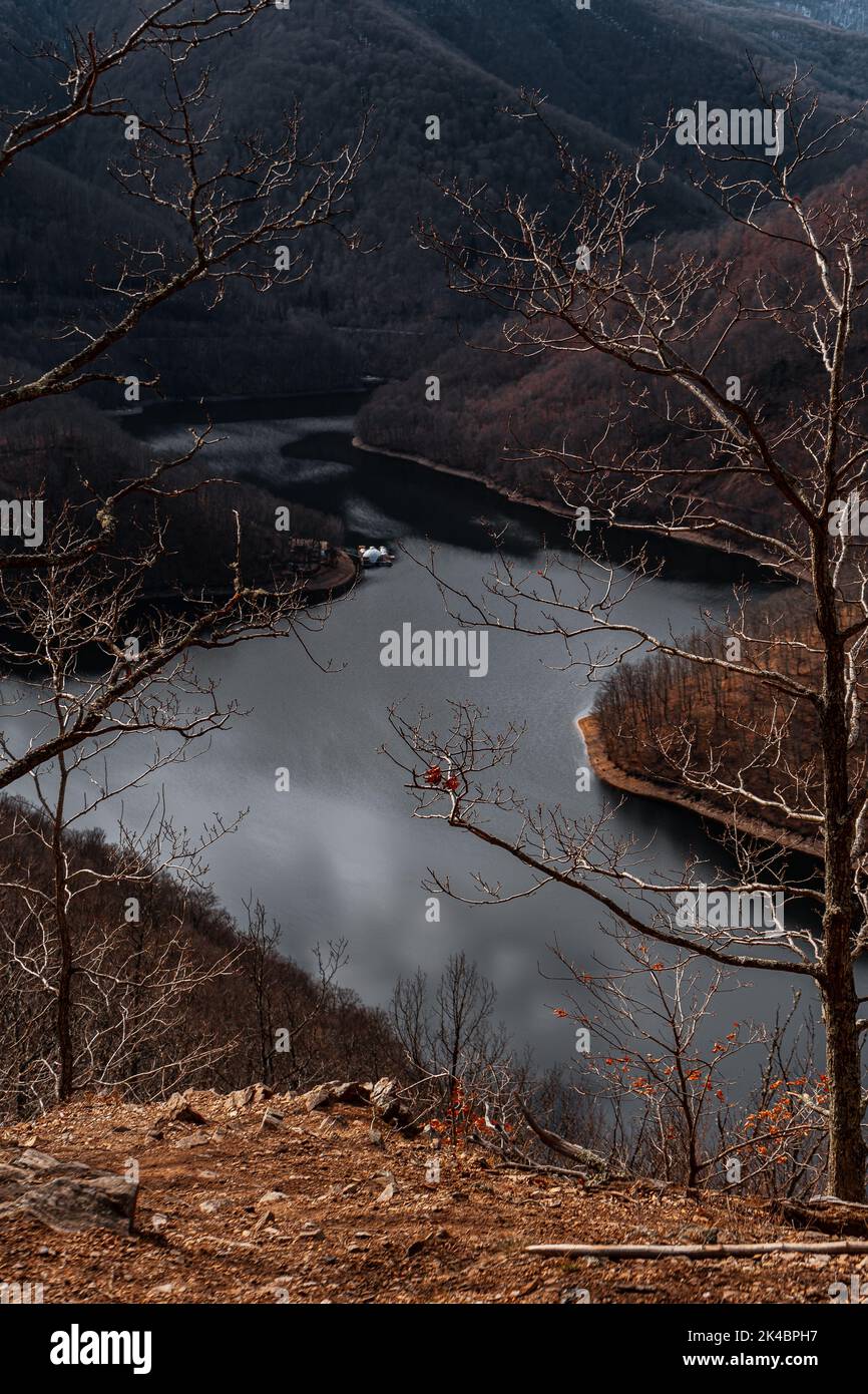 A vertical shot of Lake Tarnita from the Lucaci's Stone (Piatra lui ...