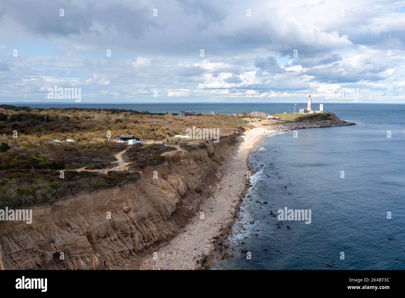 Aerial view of the Montauk Lighthouse and beach in Long Island, New ...