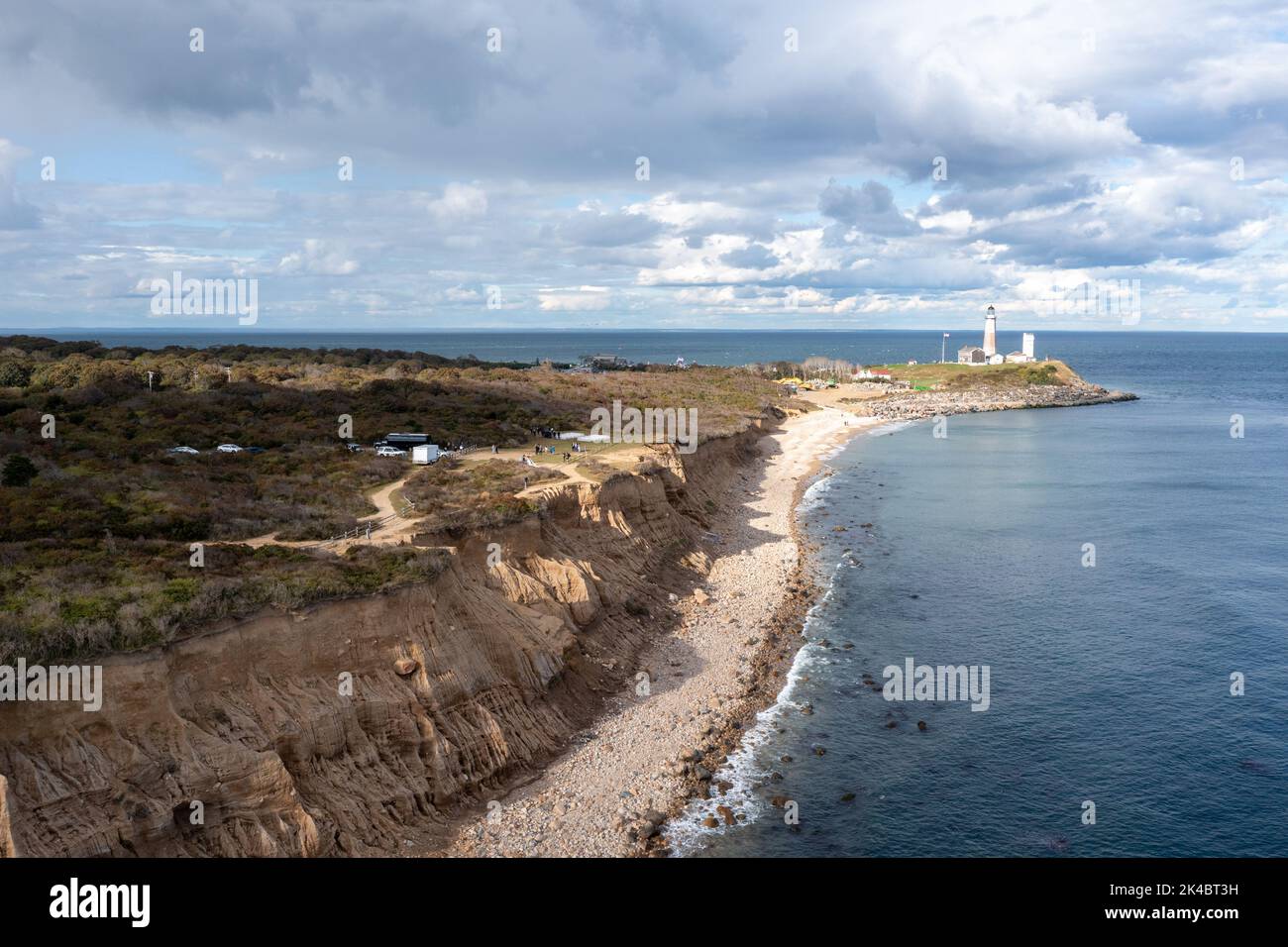 Aerial view of the Montauk Lighthouse and beach in Long Island, New ...