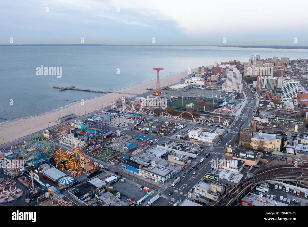 New York - Nov 4, 2021: Aerial view along Coney Island and the Cyclone ...