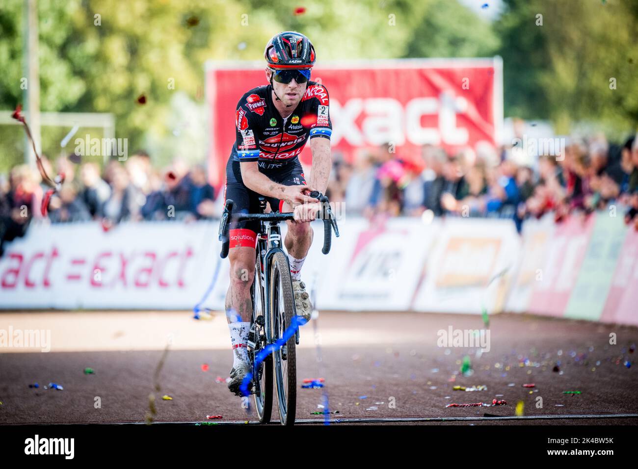 Belgian Eli Iserbyt crosses the finish line at the men's elite race of ...