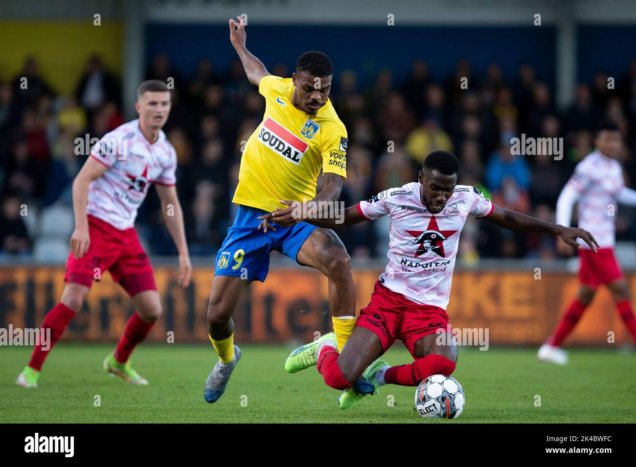 Westerlo's Lyle Foster and Essevee's Alieu Fadera pictured in action ...