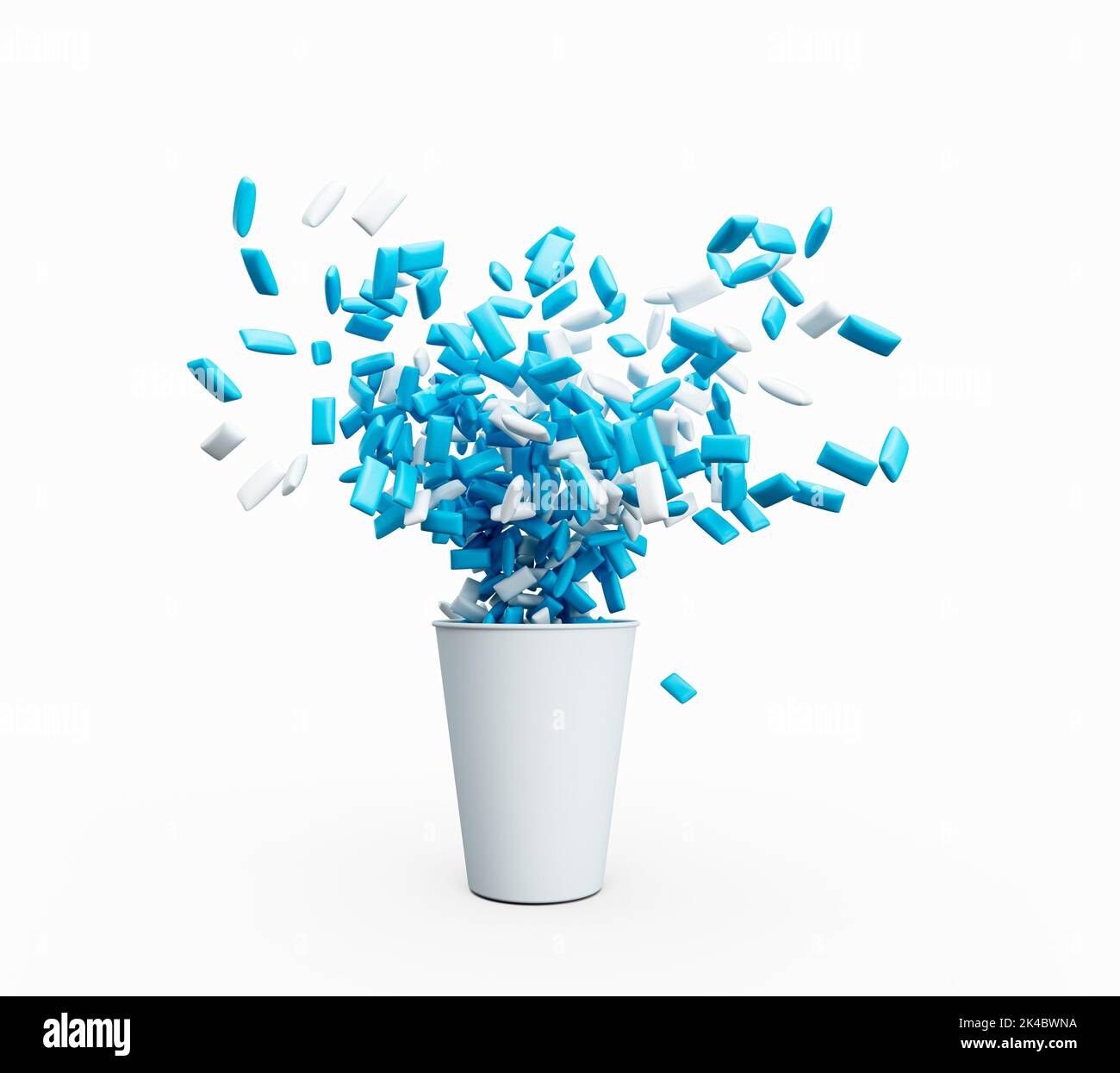 Blue and white Gum spilling out of a cup Container isolated on white ...