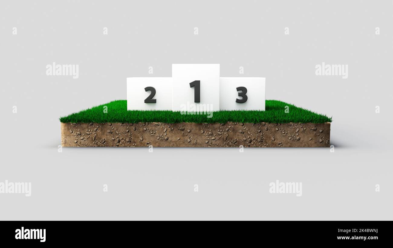 White Winner podium on green grass isolated 3d illustration Stock Photo ...
