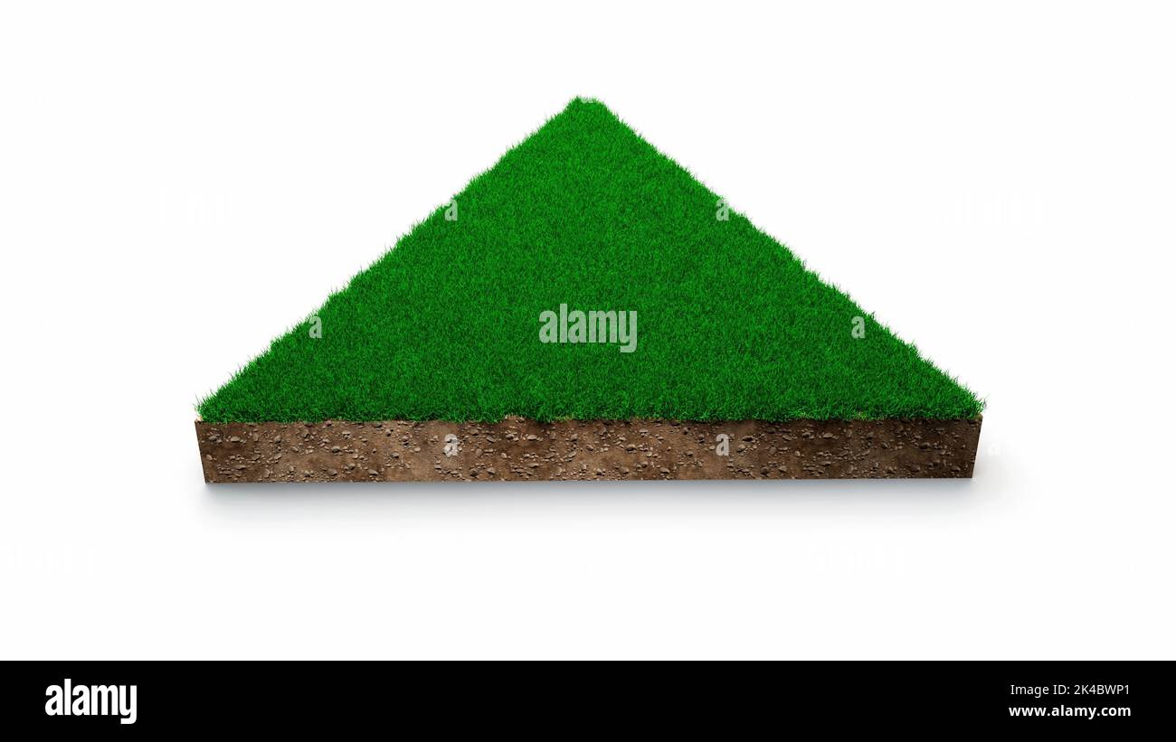 Triangle shape soil land geology cross section with green grass, earth ...