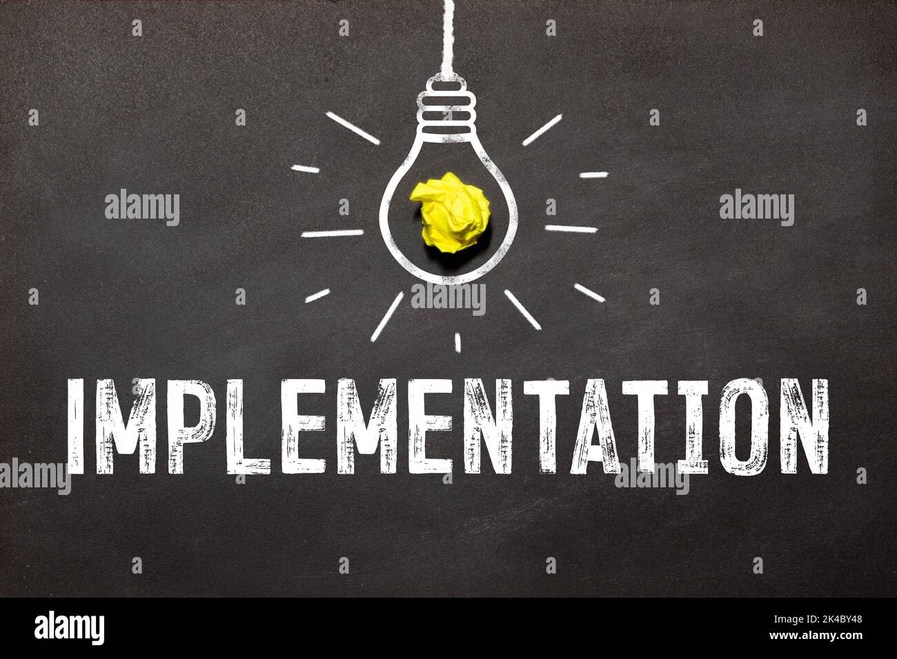 Implementation. text on white paper over torn paper background Stock ...