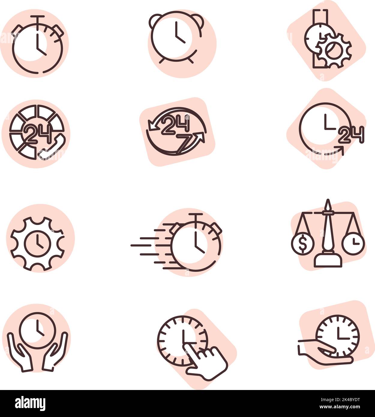 Clock time icon set, illustration, vector on white background Stock ...