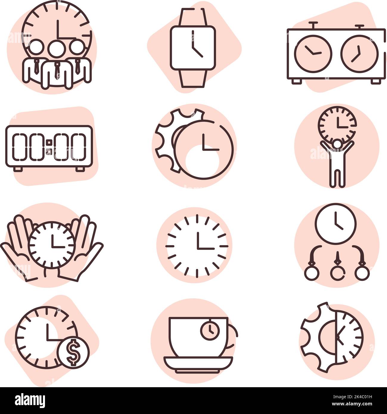 Clock time icon set, illustration, vector on white background Stock ...