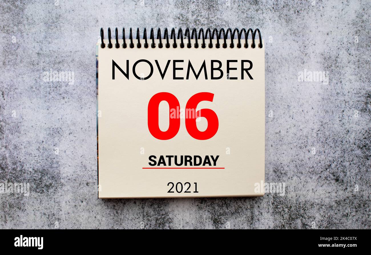 November 6th. Day 6 of month, color sticker calendar on notice board ...