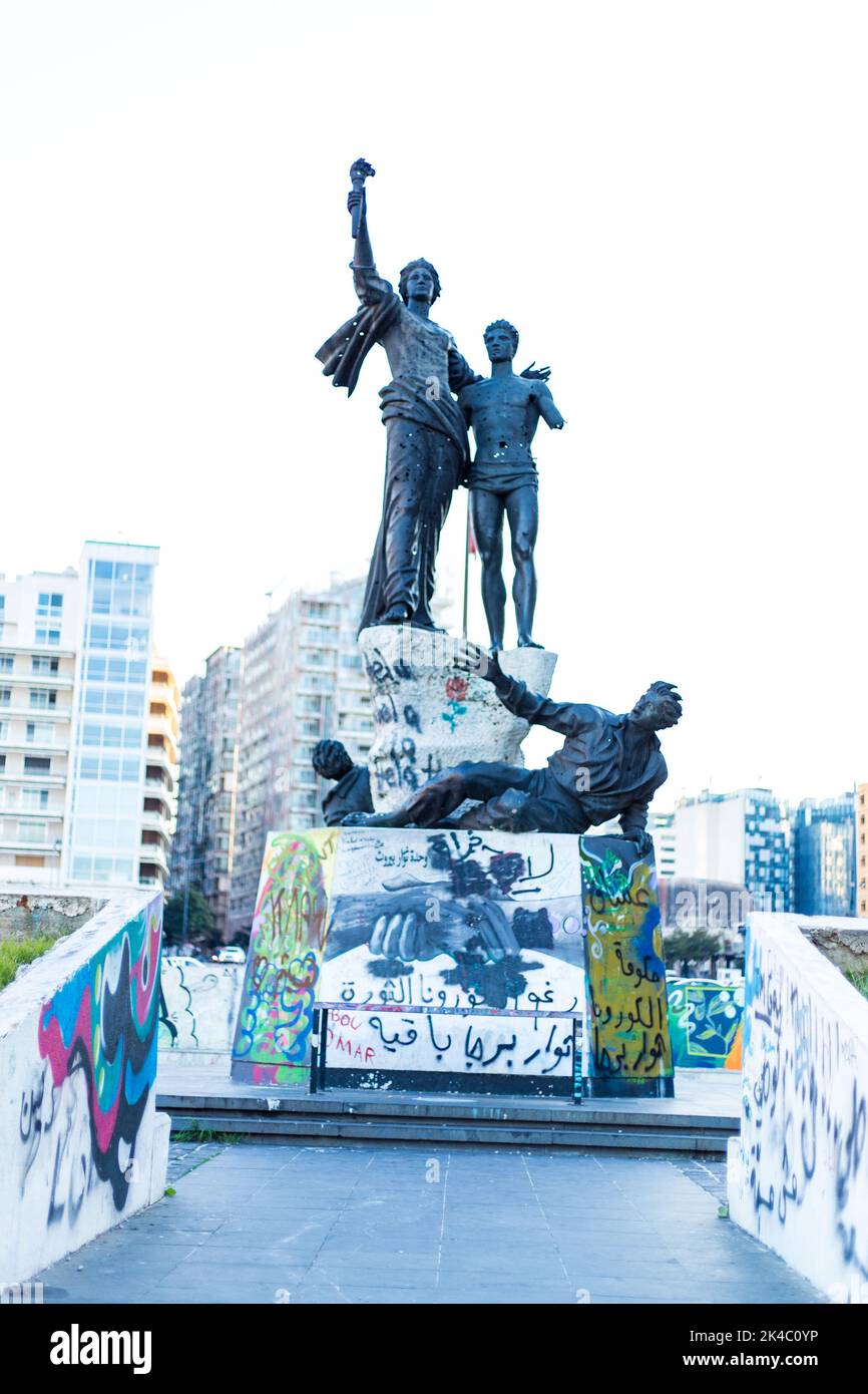 A vertical shot of Martyrs' monument in the city center, commemorating ...
