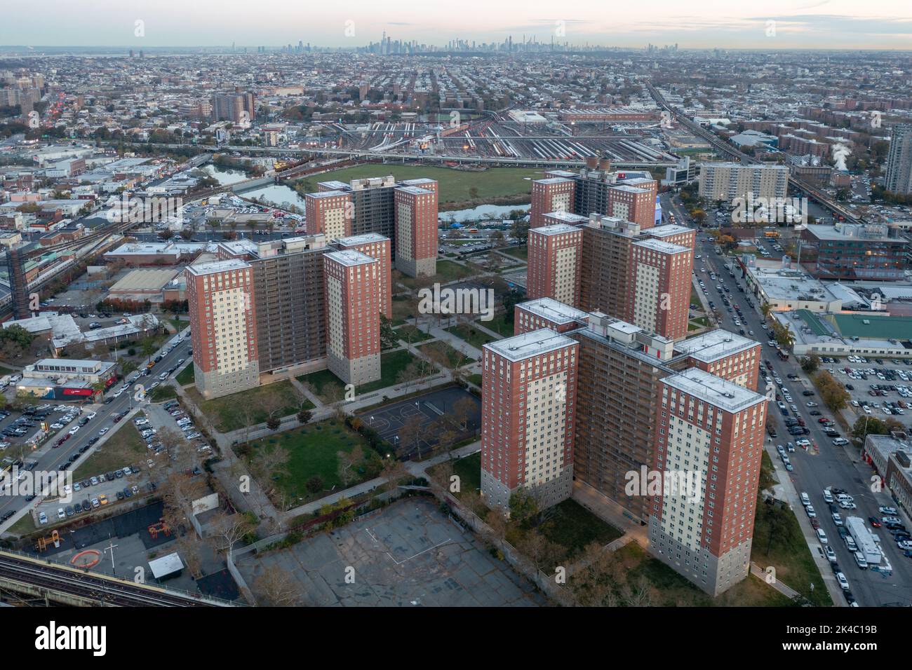 Aerial view along the projects Coney Island in Brooklyn, New York at ...