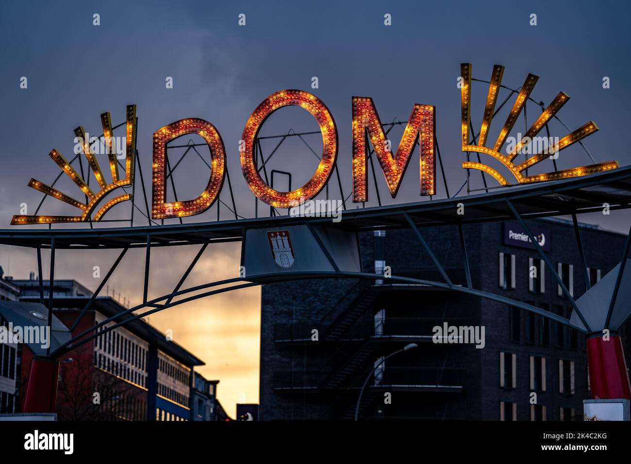 An aerial view of Dom sign in street of Hamburg Stock Photo - Alamy