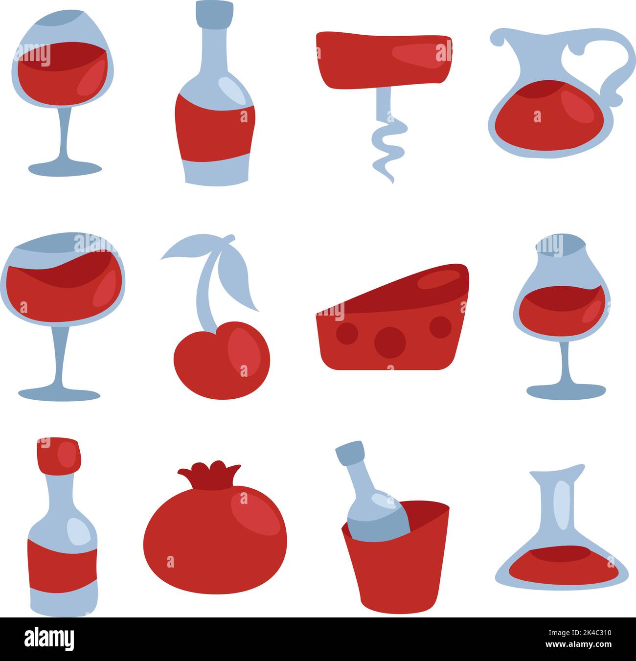 Red wine icon set, illustration, vector on white background Stock ...