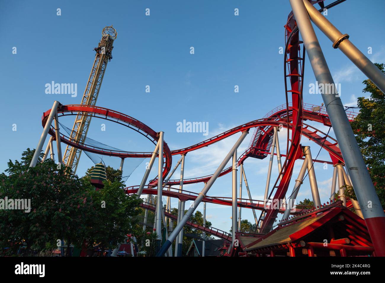 Roller coaster in Tivoli gardens, amusement park in Copenhagen, Denmark ...
