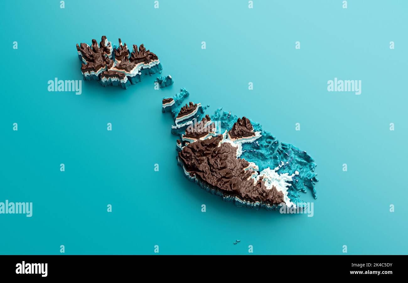 Topographic Malta Map Hypsometric Malta Elevation tint Spectral Shaded ...