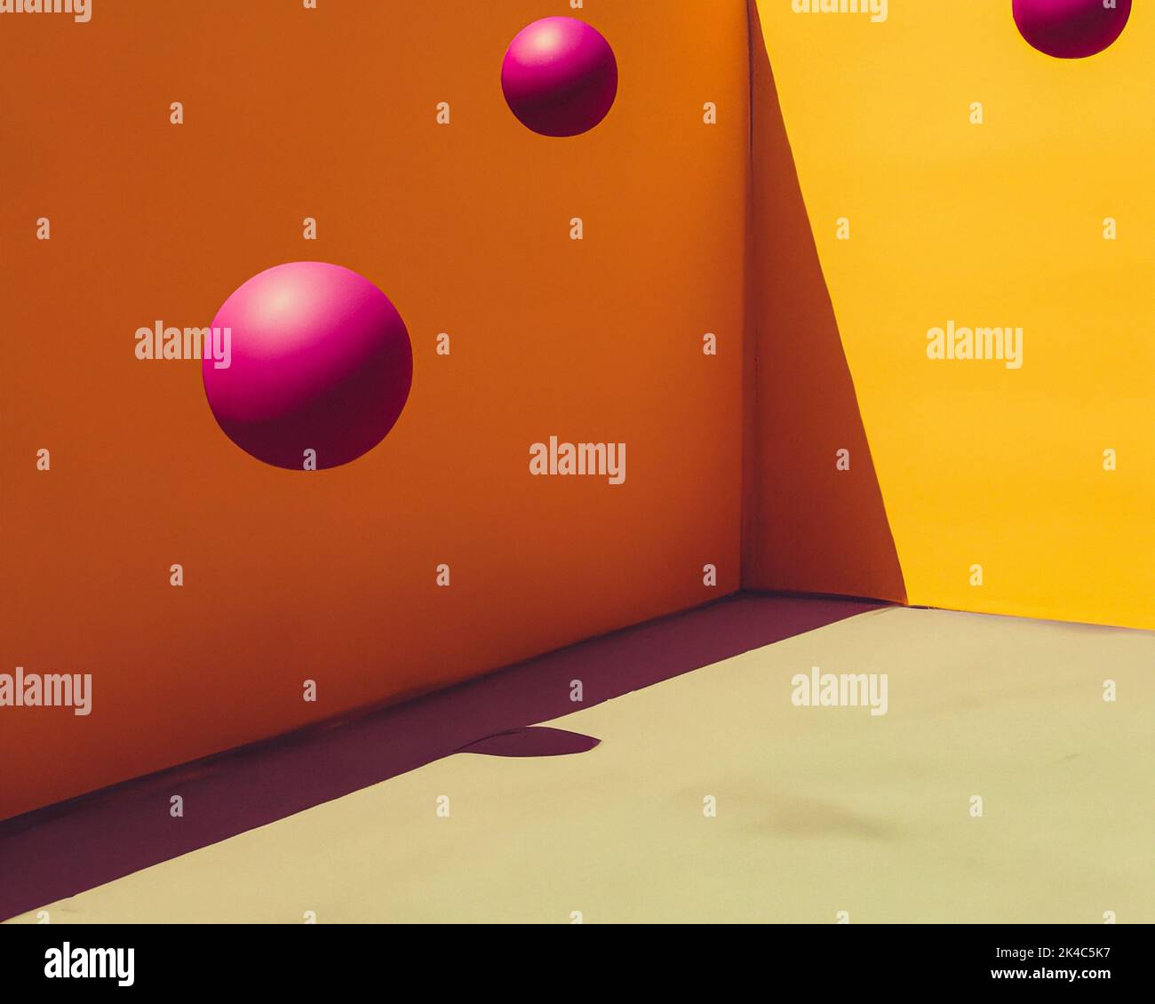 A 3d rendering illustration of pink balls in air under the shadow of ...