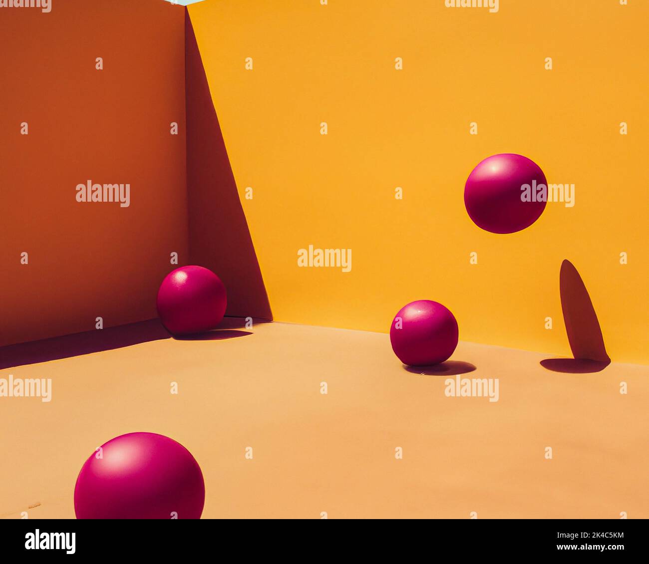 A 3d rendering illustration of pink balls leaving their circular ...