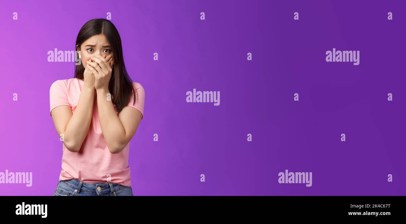 Shocked female asian victim frightened, gasping witness crime, close ...