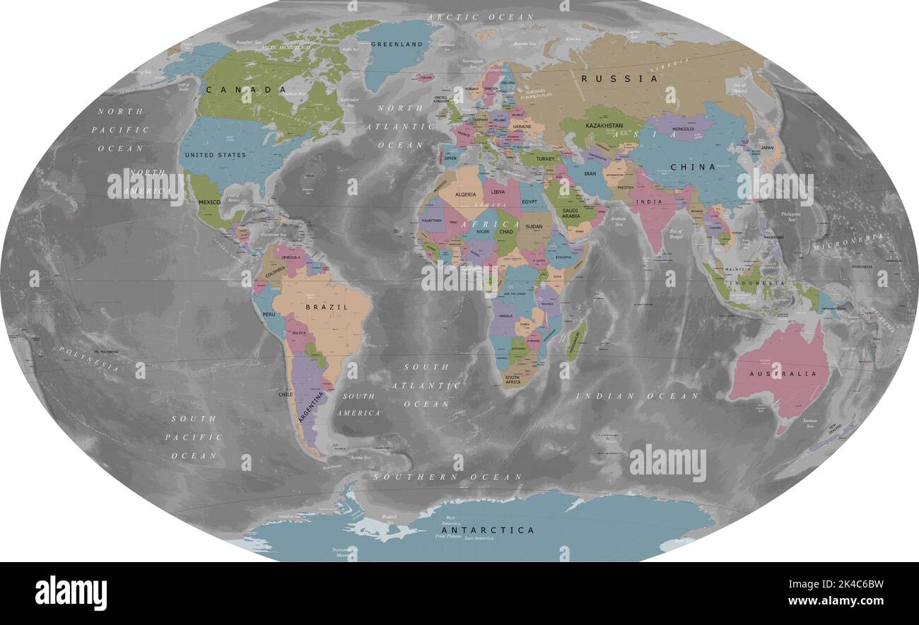 Vector Detailed Political World Map Winkel Tripel Projection Stock Vector Image And Art Alamy