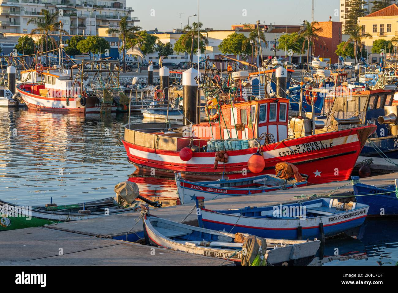 A Sunset at the fishing port of Setubal in the city of Setubal ...