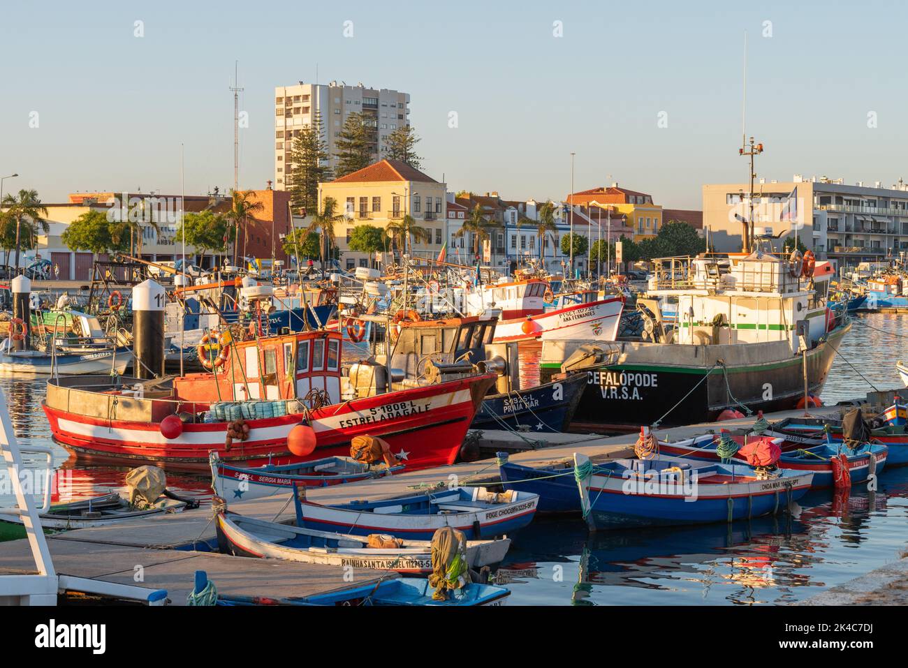 A Sunset at the fishing port of Setubal in the city of Setubal ...