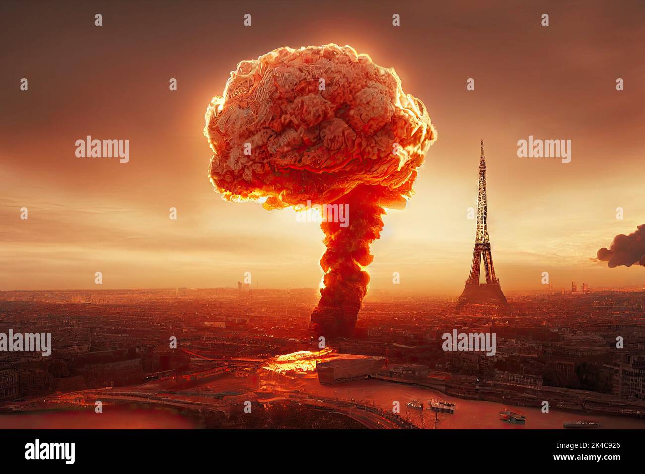 Drone view of a nuclear explosion occurring in Paris city of France ...