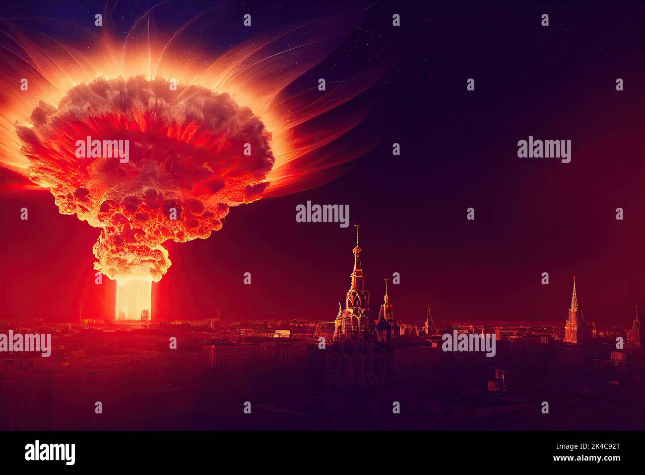 Drone view of a nuclear explosion occurring in Moscow city of Russia ...
