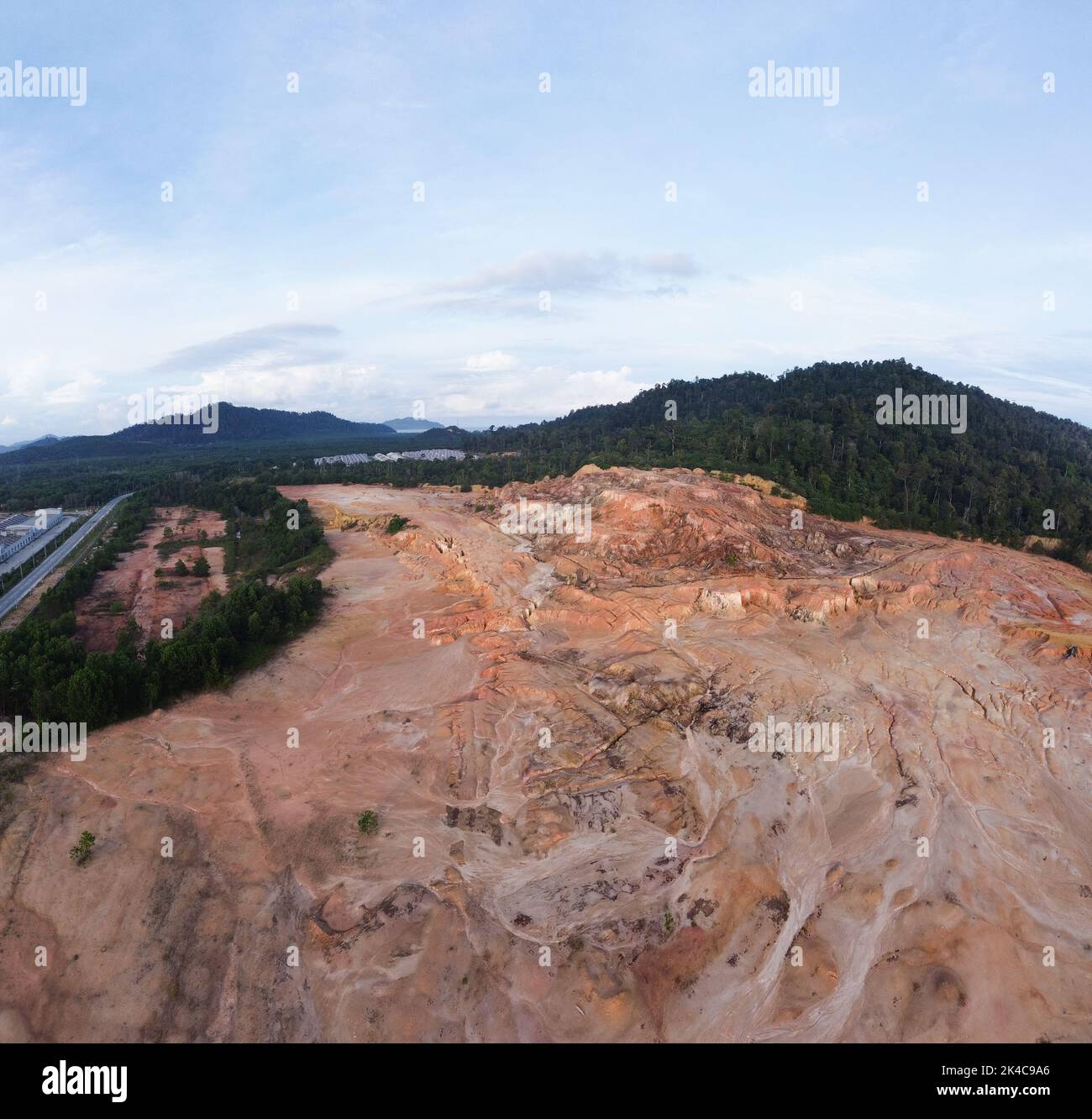 aerial scene of the barren land due to soil mining activity Stock Photo ...