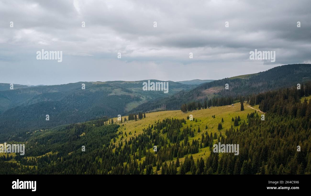 A scenic aerial view of beautiful mountains in Romania Stock Photo - Alamy