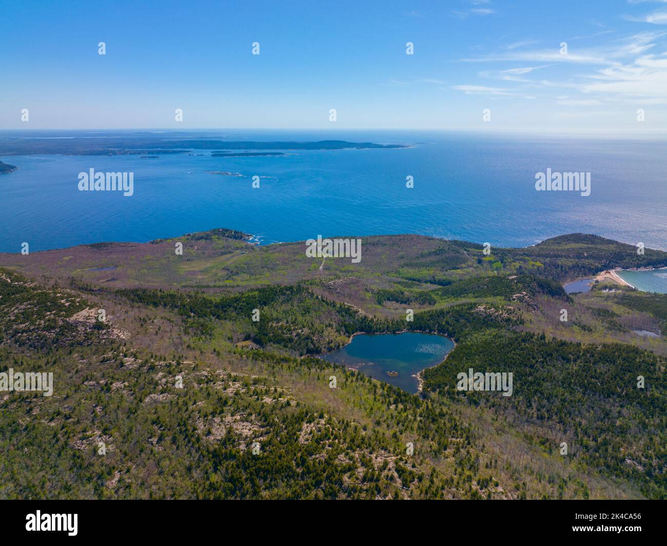 Acadia National Park aerial view including Frenchman Bay on Mt Desert ...